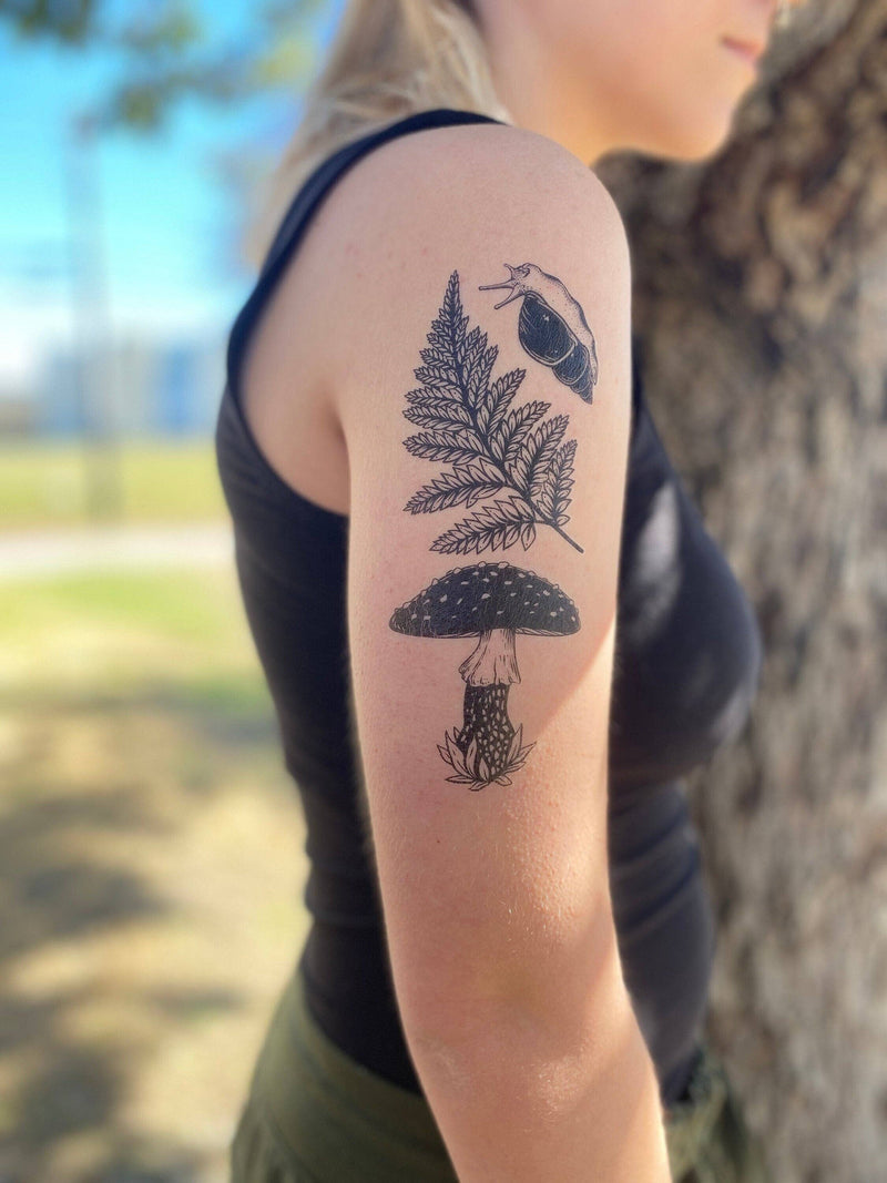 Amanita Mushroom, Fern, Snail Temporary Tattoo – Odd Bird Gifts